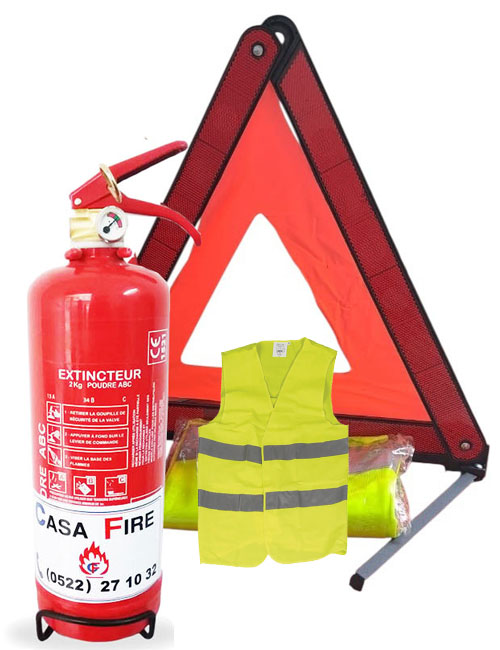 Kit extincteur voiture au Maroc – Rechargeable avec gilet et triangle